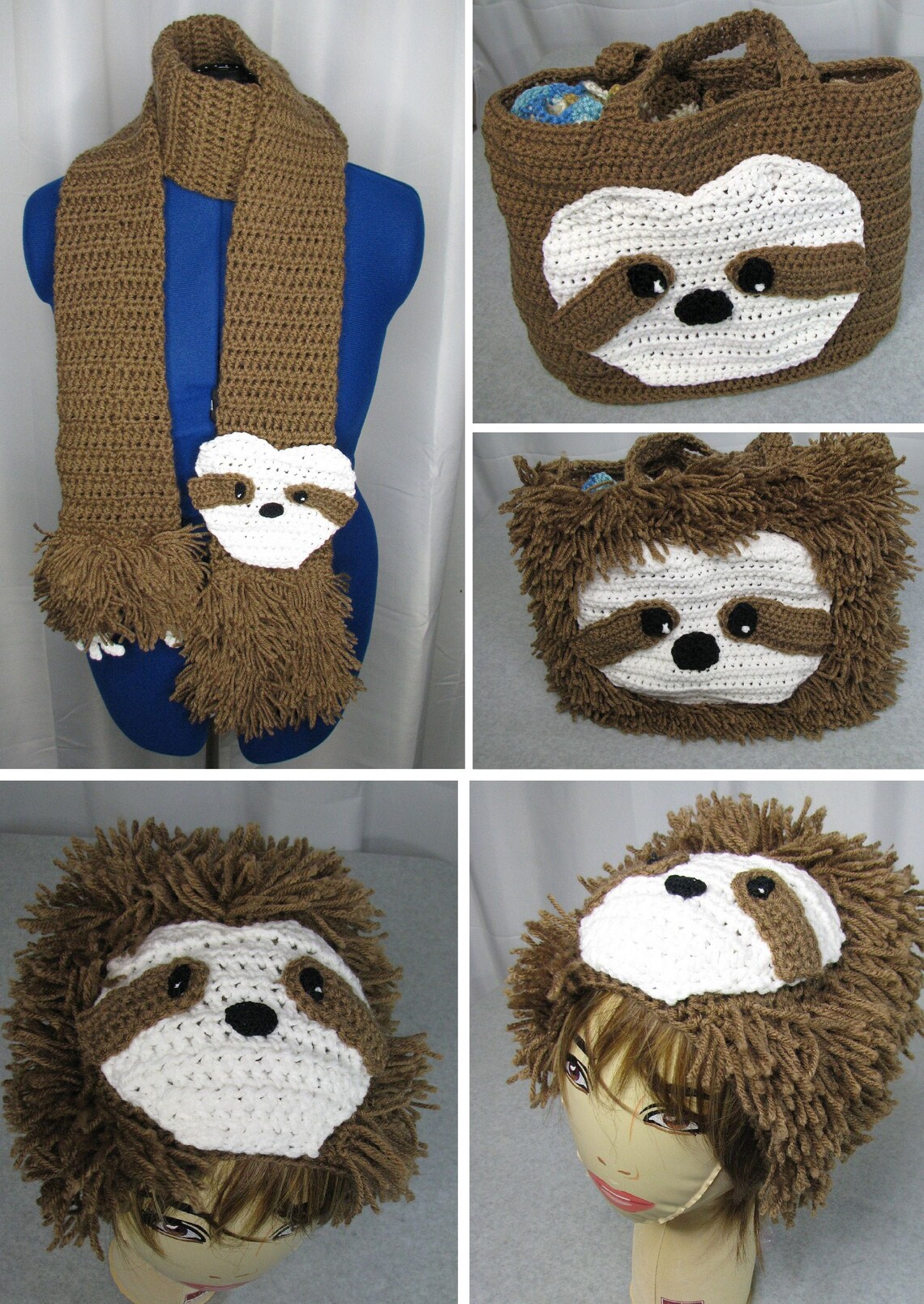 Sloth Hat Scarf and Tote Bag Crochet Pattern With or Without | Etsy