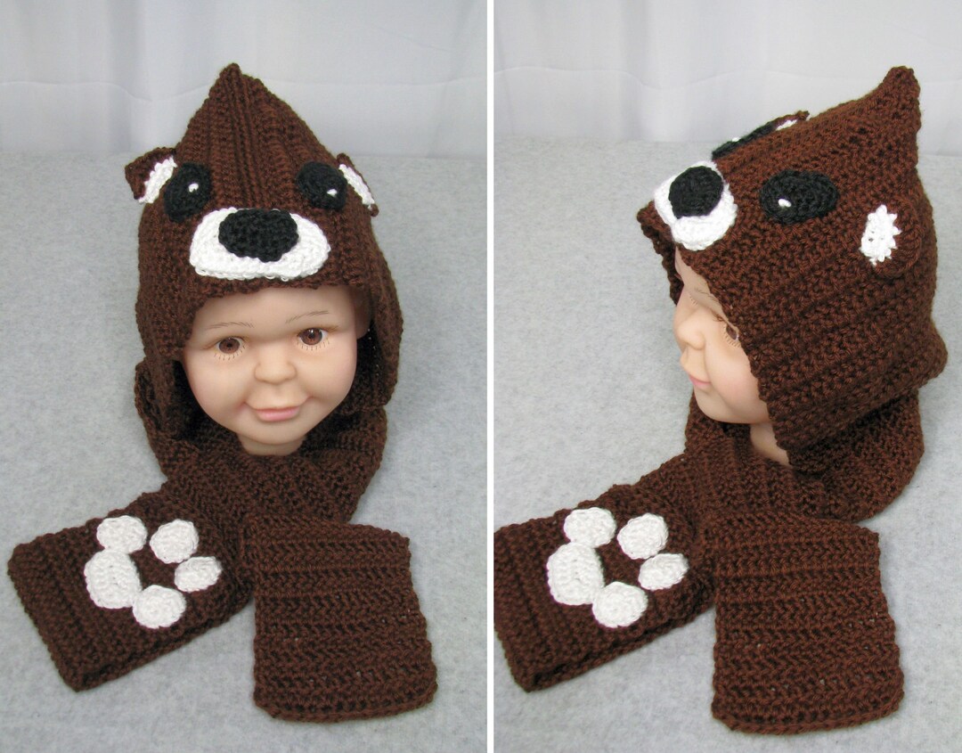 Bear Hat and Scarf Combo Crochet Pattern in Three Sizes Pdf - Etsy