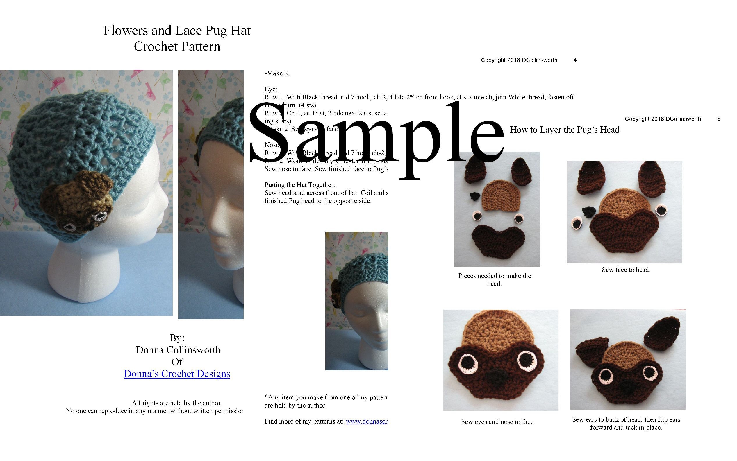Pug Hat Crochet Pattern With Tutorials - Digital Download - Etsy