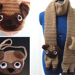 Pug - Hat, Scarf and Purse Crochet Pattern With Tutorials - Digital ...