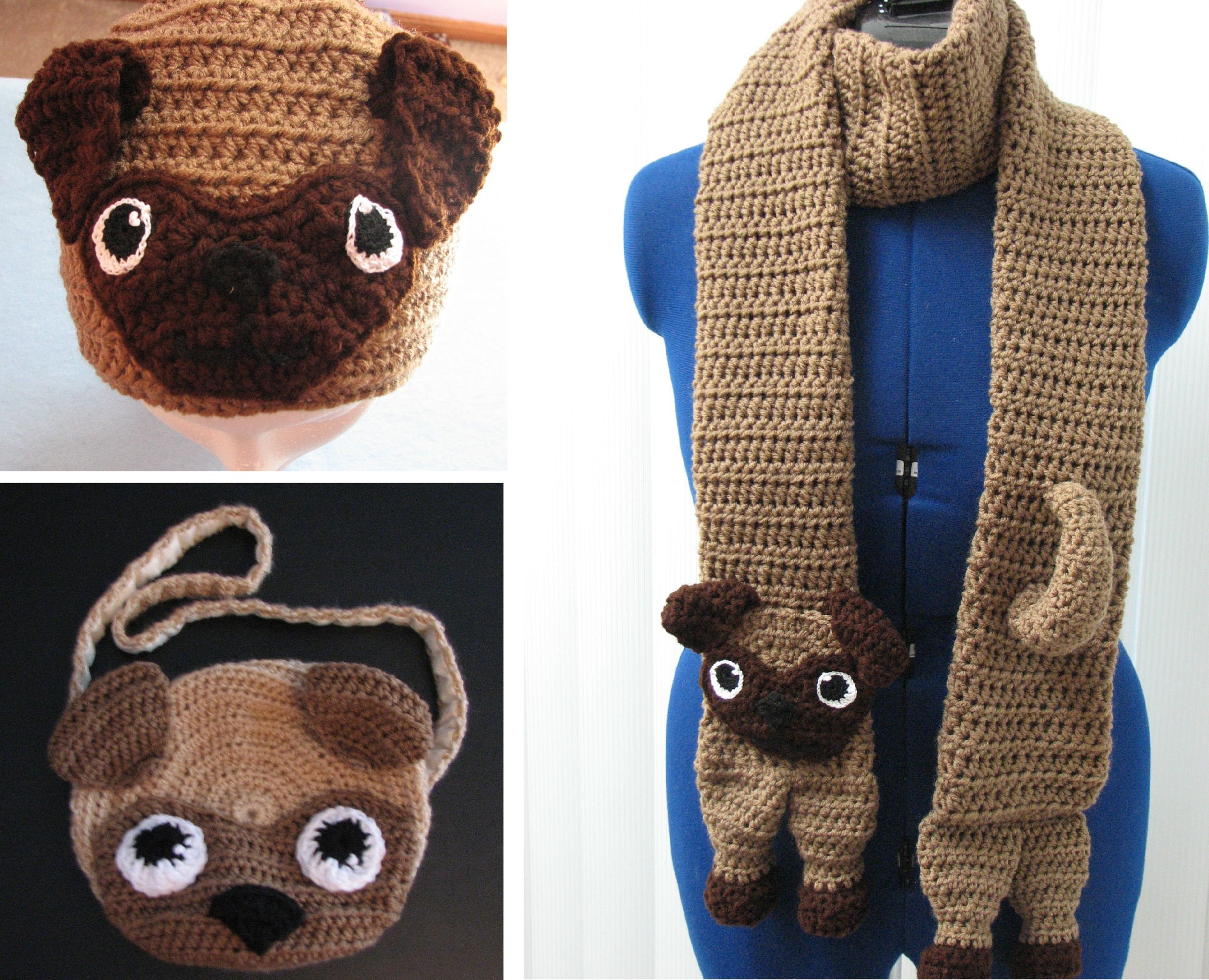 Pug - Hat, Scarf and Purse Crochet Pattern With Tutorials - Digital ...