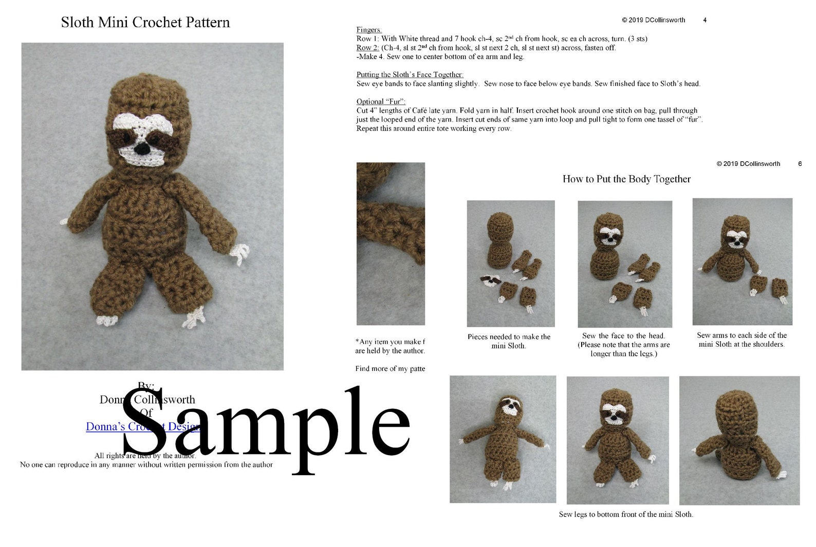 Sloth Mini Toy Crochet Pattern With Tutorials Digital - Etsy