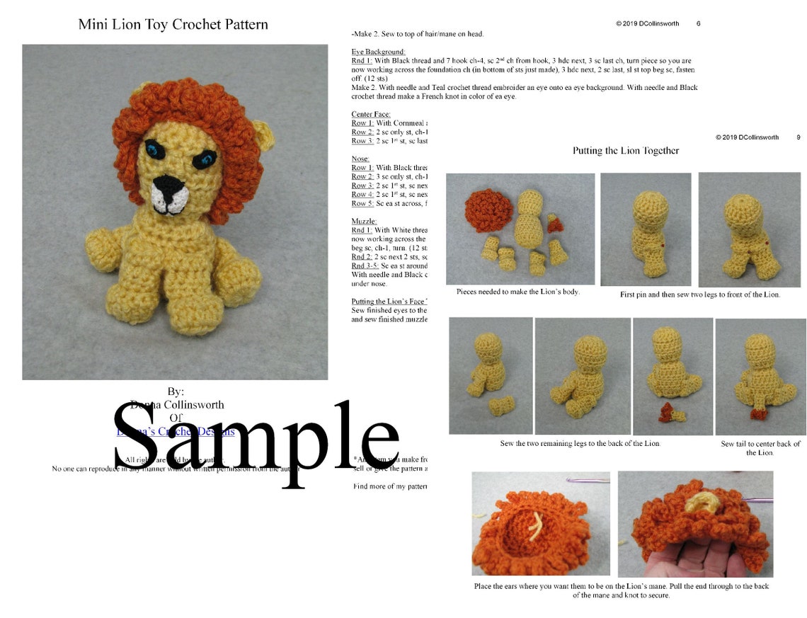 Lion - Tiny Animal Crochet Pattern With Tutorials - Digital Download - Etsy