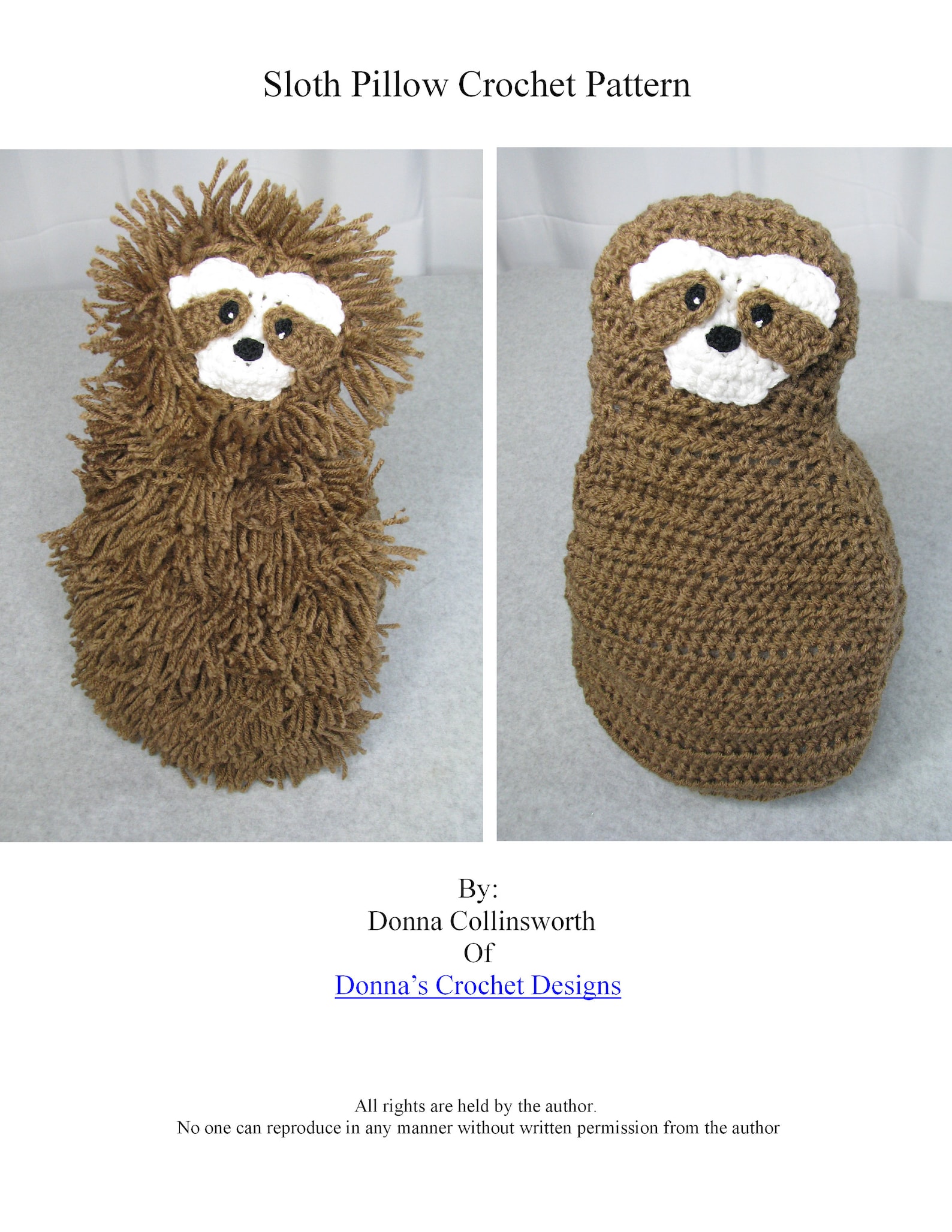 Sloth Pillow Crochet Pattern With or Without Fur Tutorials - Etsy