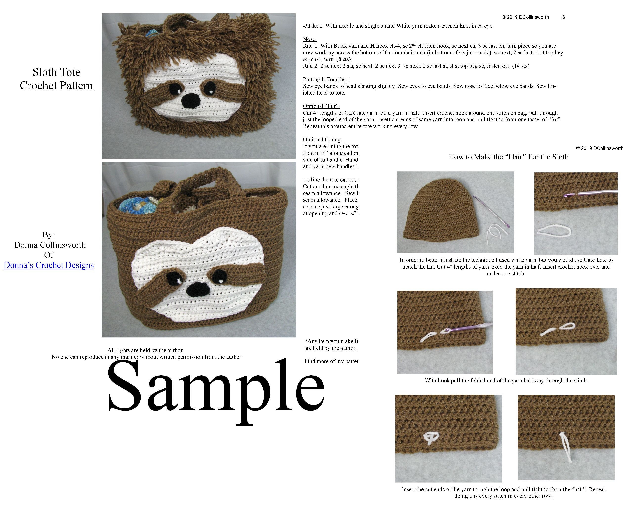 Sloth Hat Scarf and Tote Bag Crochet Pattern With or Without | Etsy