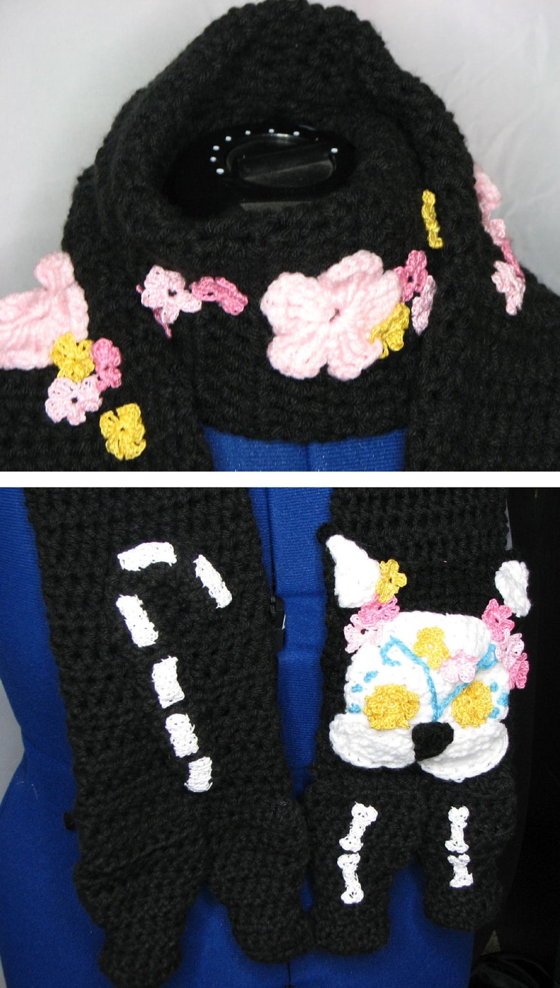 Cat - Hat, Scarf and Tote Bag Crochet Pattern - Day of the Dead Theme ...