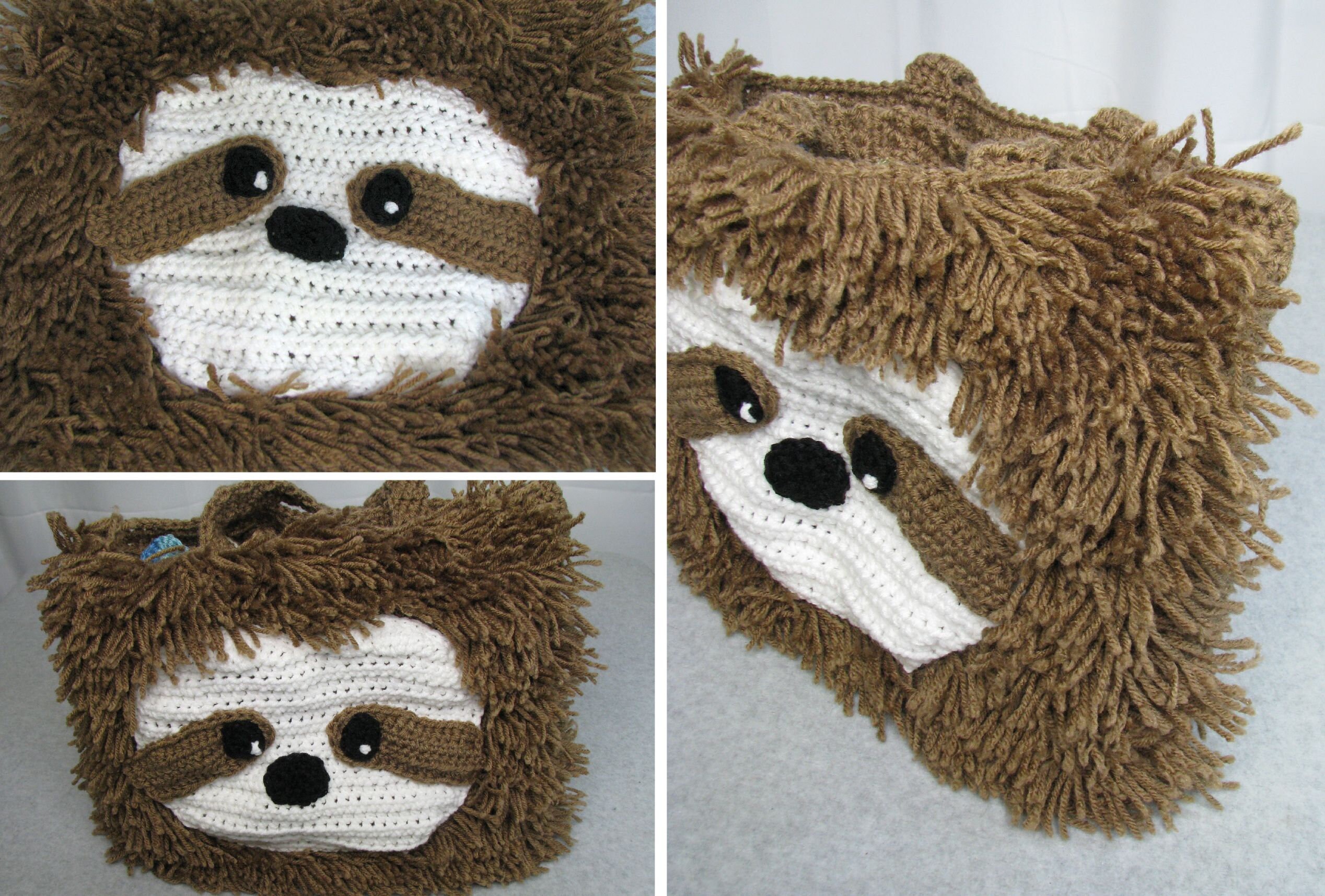 Sloth Hat, Scarf and Tote Bag Crochet Pattern With or Without Fur ...