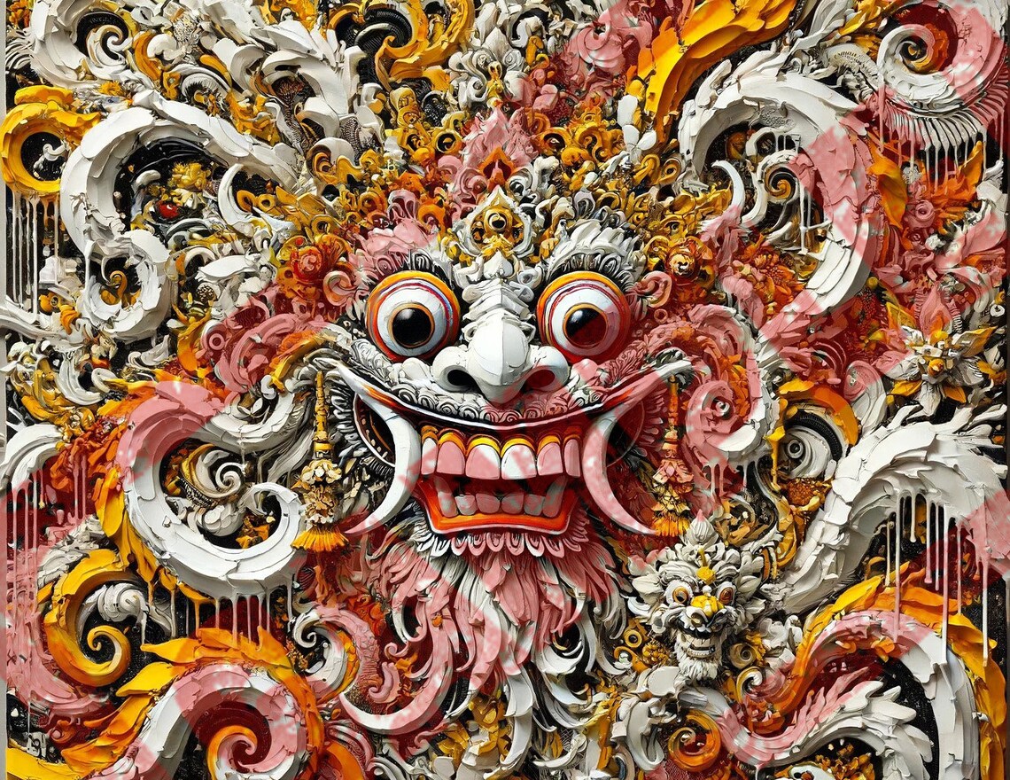 Barong Bali Abstract Art - Impasto Painting for Home Decor - Etsy