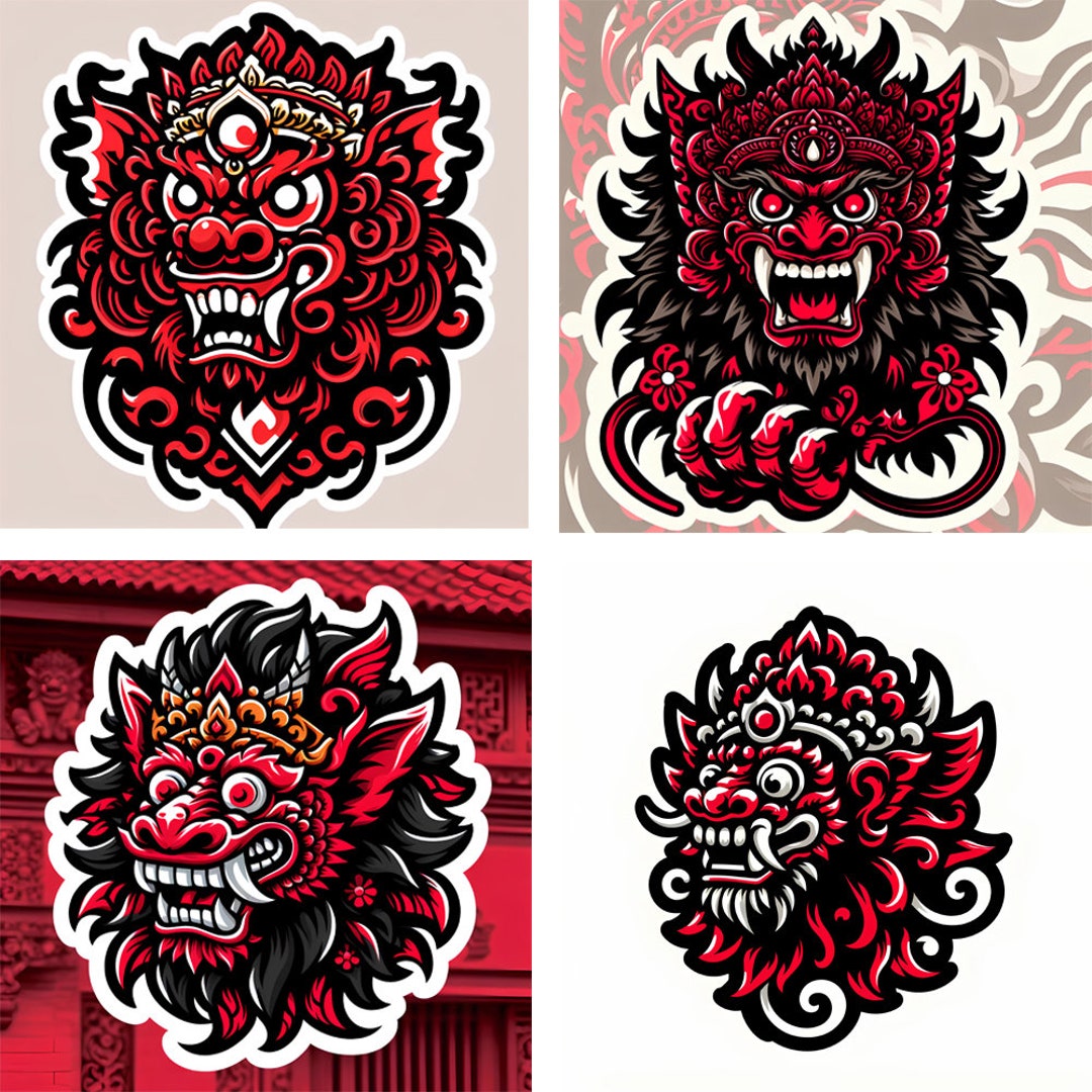 Mystic Guardian: Bundle of 4 Balinese Barong Sticker Design JPEG & PNG ...