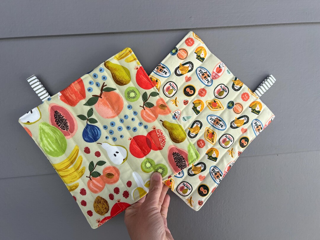 Fruit and Stickers Hot Pads in Khaki - Etsy