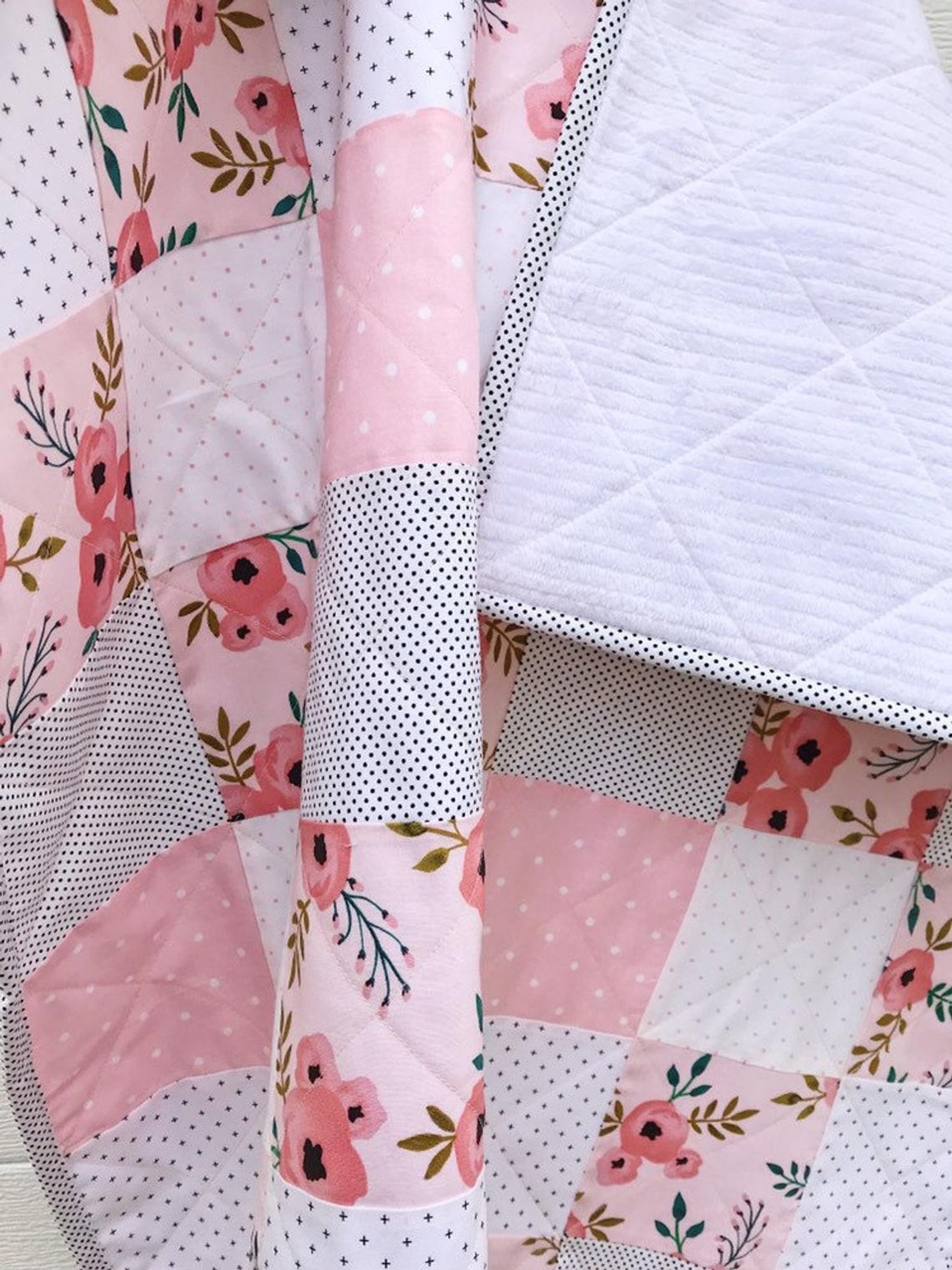 Pink Poppies Minky Baby Quilt KIT - Etsy
