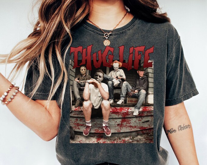 Thug Life Horror Characters Retro Shirt, Nostalgic Vintage Halloween ...