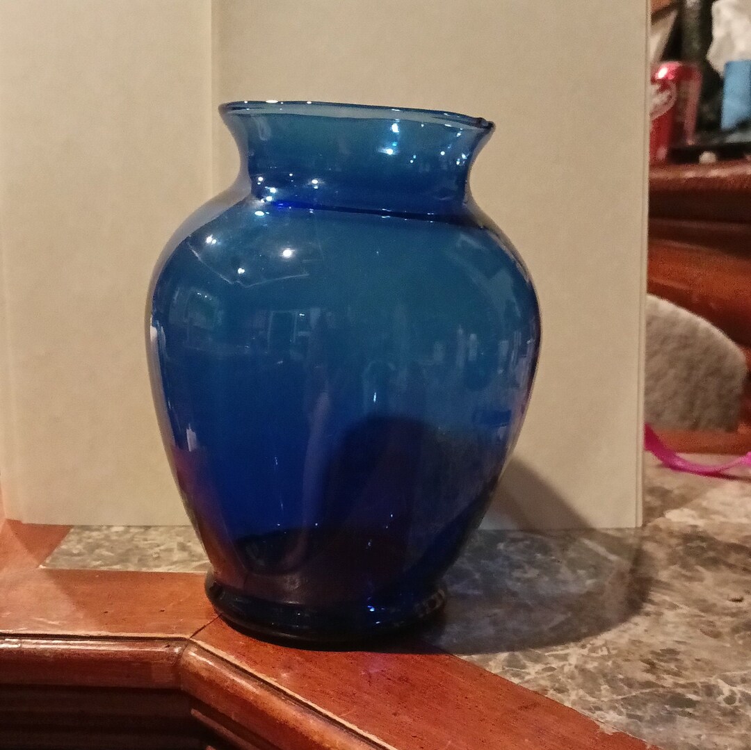 Cobalt Blue Flower Vase Translucent Dark Blue Glass 7"h - Etsy