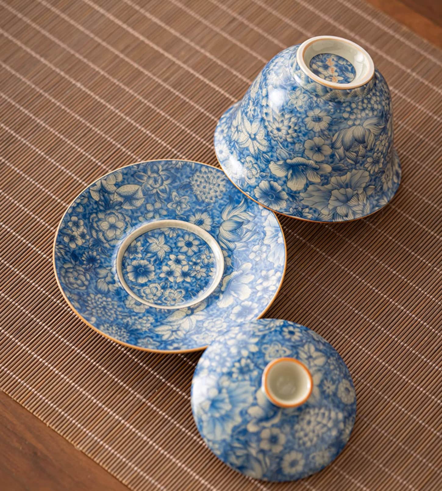 Porcelain Gaiwan With Blue Flower Drawing, 140ml, Sancai Bowl - Etsy