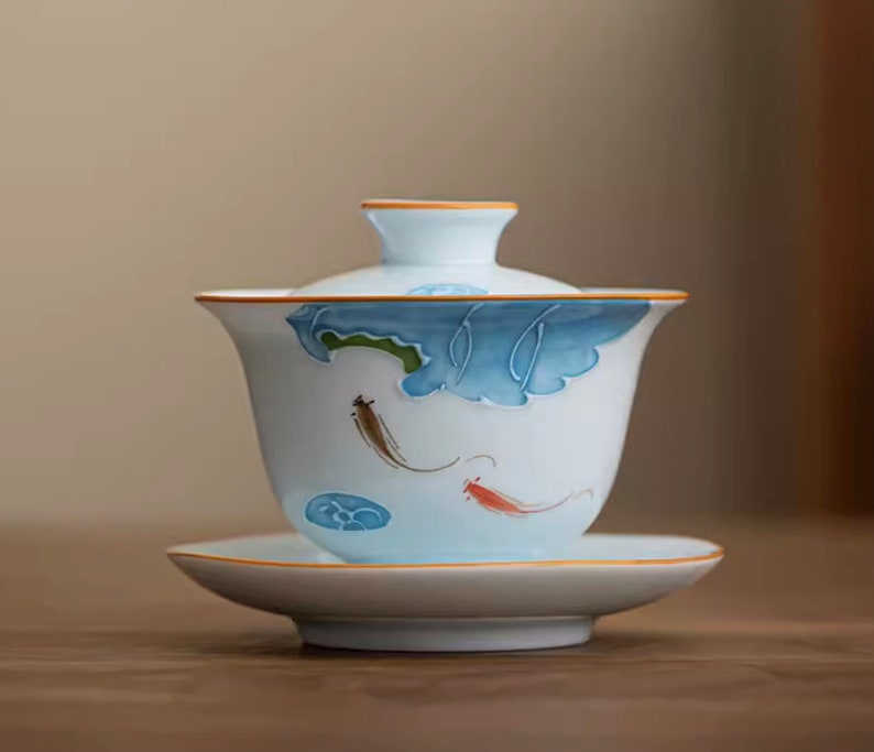 Porcelain Gaiwan With Hand Drawing, 140ml, Sancai Bowl, Gong Dao Bei ...