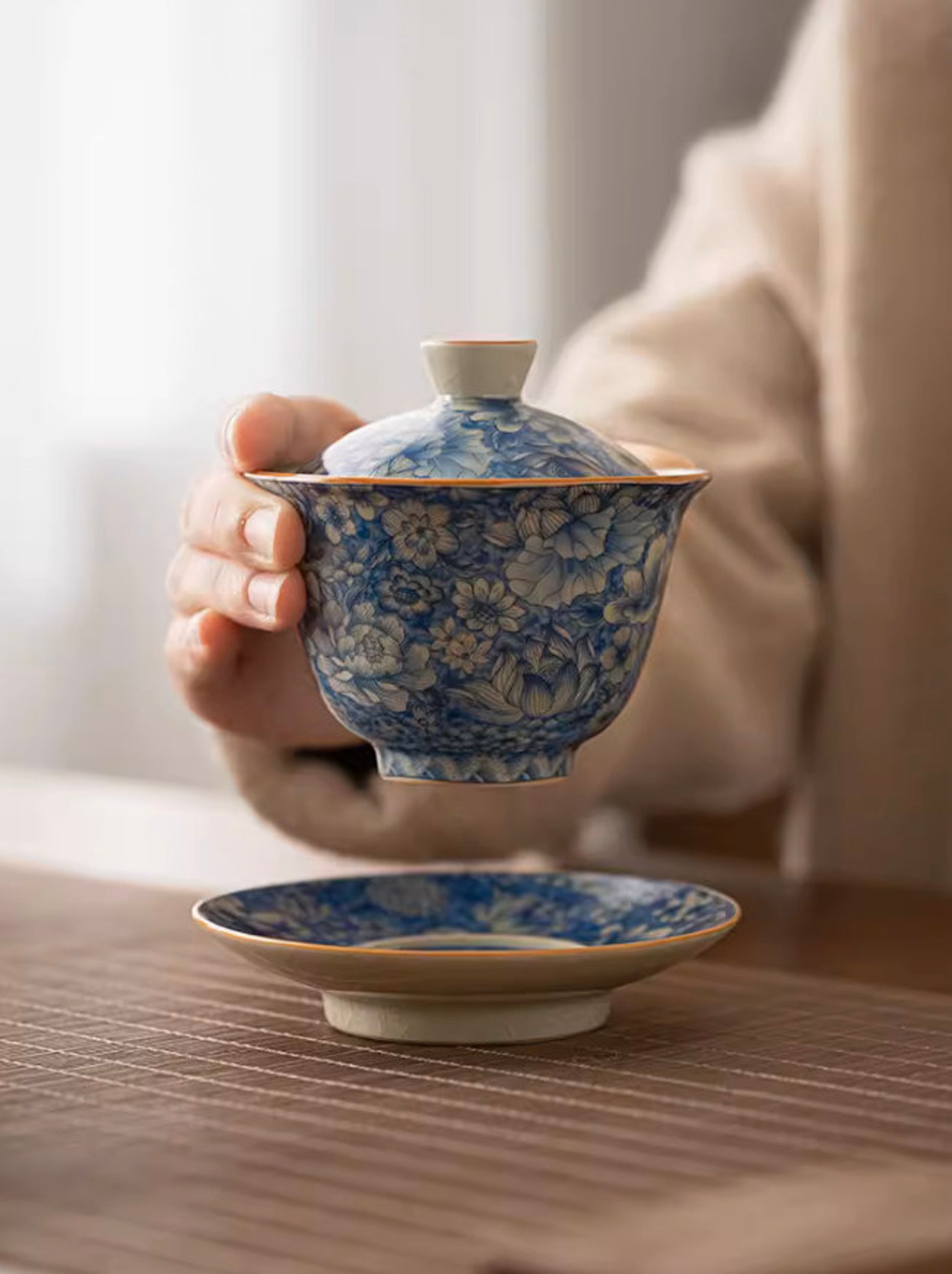 Porcelain Gaiwan With Blue Flower Drawing, 140ml, Sancai Bowl - Etsy
