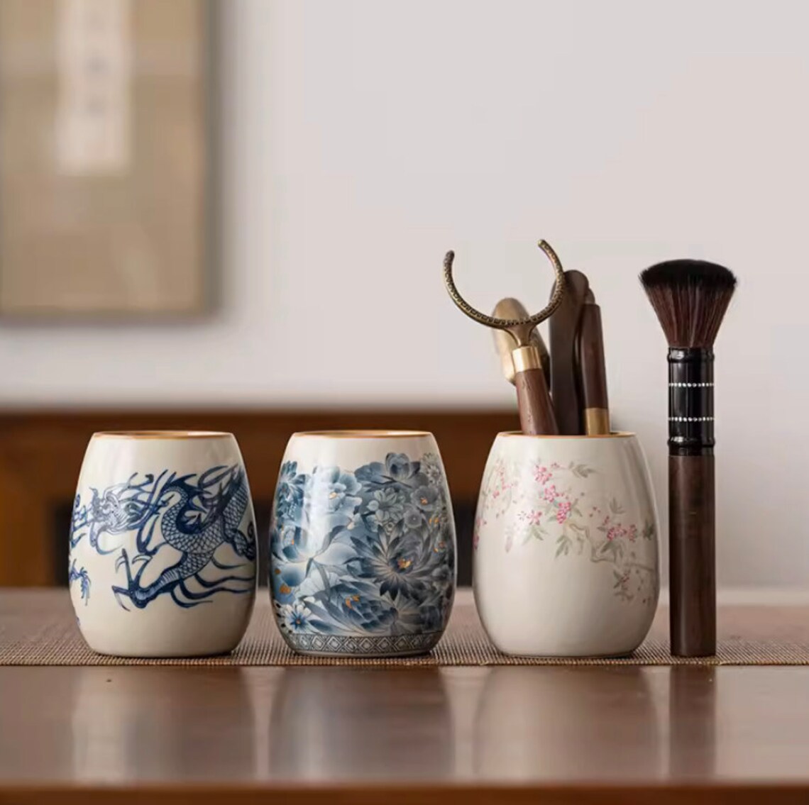 Chinese Kung Fu Tea Tools Set With Traditional Hand Drawn Ceramic ...