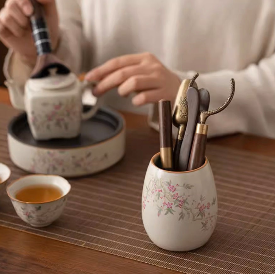 Chinese Kung Fu Tea Tools Set With Traditional Hand Drawn Ceramic ...