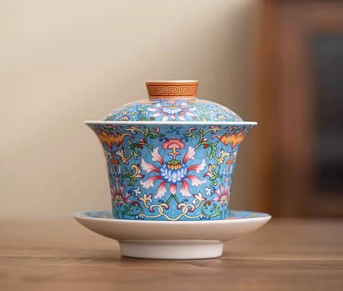 Porcelain Gaiwan With Flower Drawing, 160ml, Sancai Bowl - Etsy