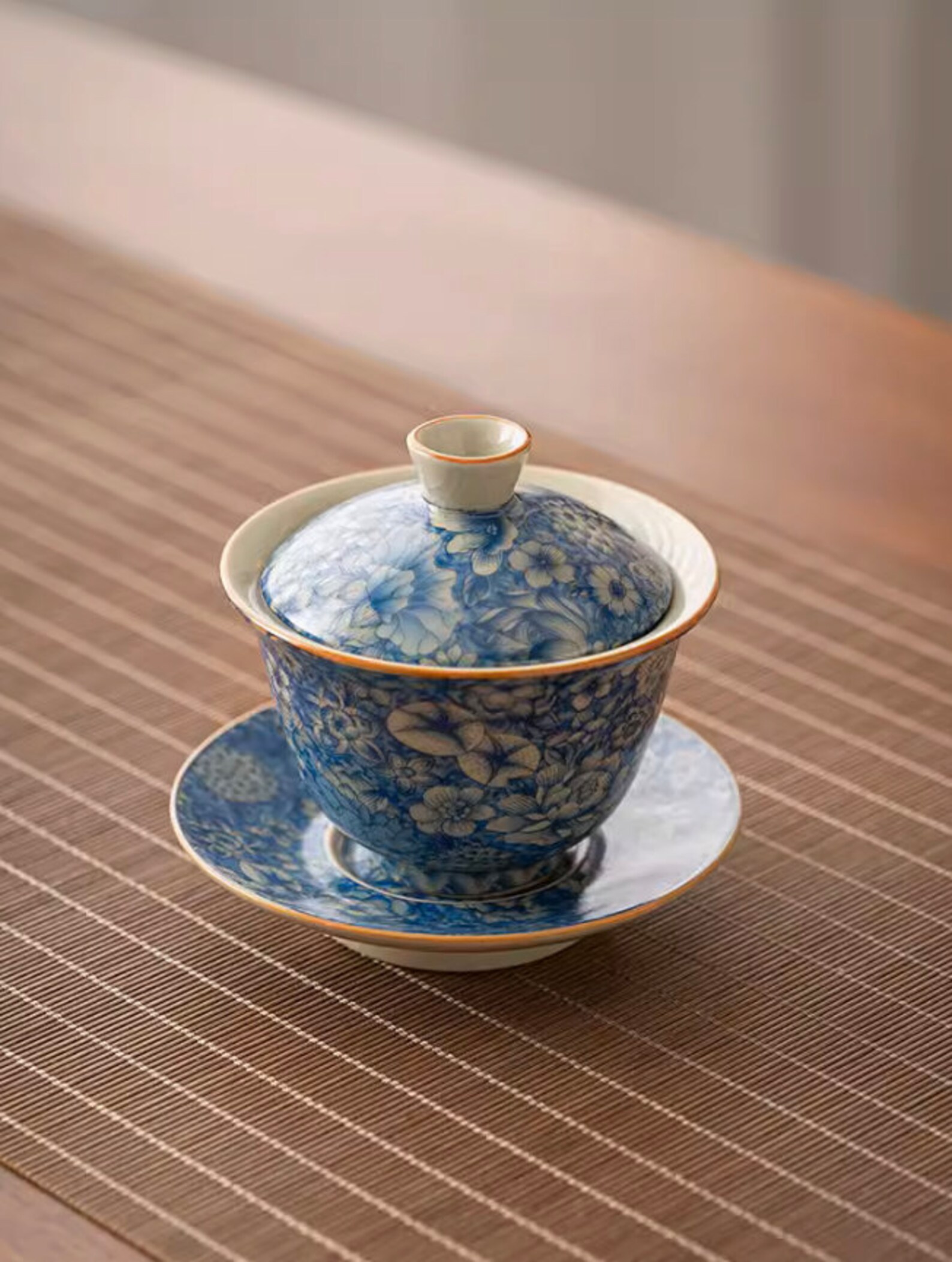 Porcelain Gaiwan With Blue Flower Drawing, 140ml, Sancai Bowl - Etsy