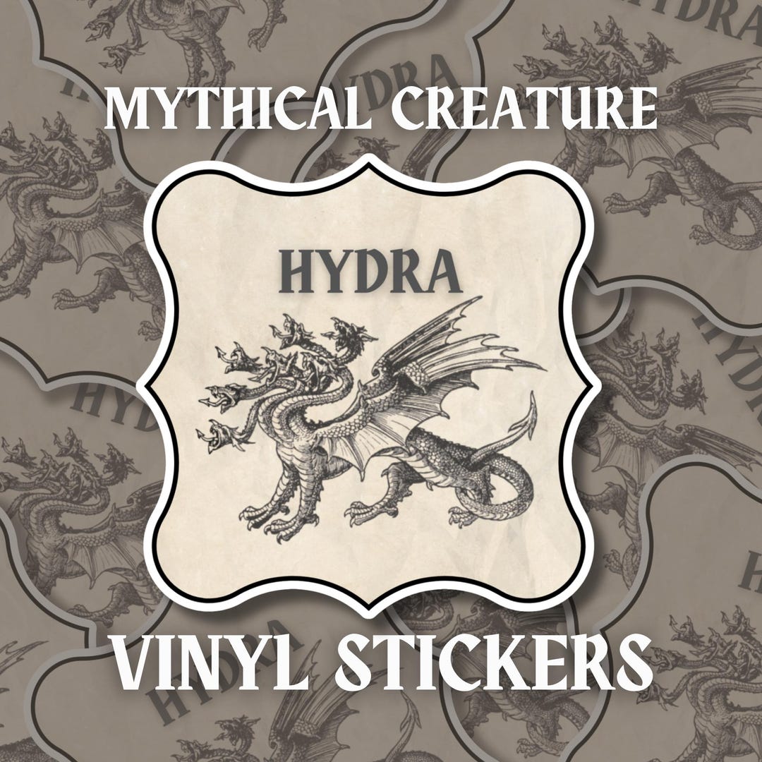 Hydra Mythical Creature Vinyl Sticker, Vintage Style Art Decal Book ...