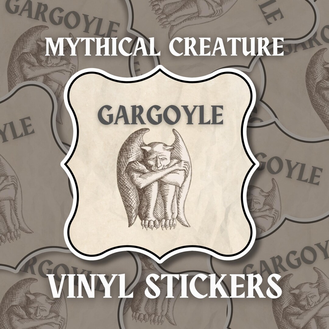 Gargoyle Mythical Creature Vinyl Sticker, Vintage Style Art Decal Book ...