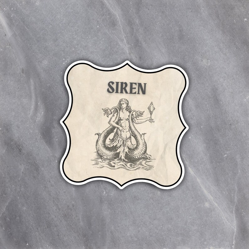 Siren Mythical Creature Vinyl Sticker, Vintage Style Art Decal Book ...