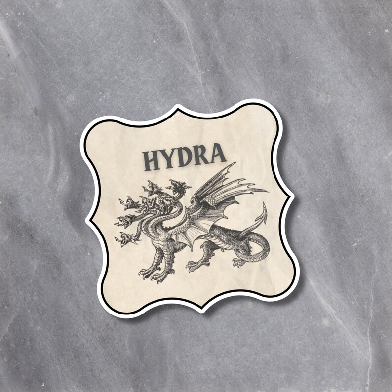 Hydra Mythical Creature Vinyl Sticker, Vintage Style Art Decal Book ...