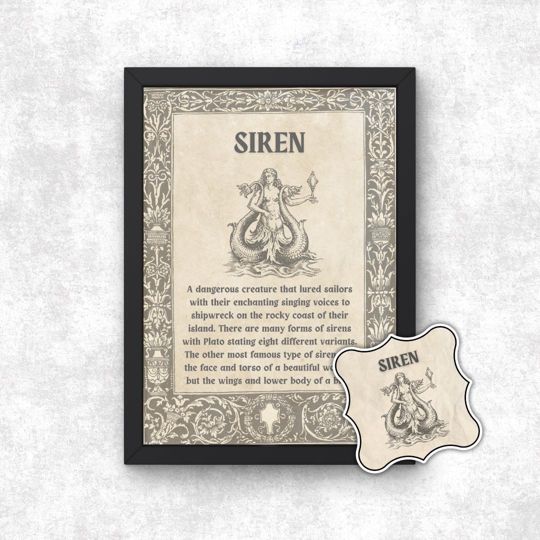 Siren Mythical Creature Unframed Poster Print Sticker Bundle, Vintage ...