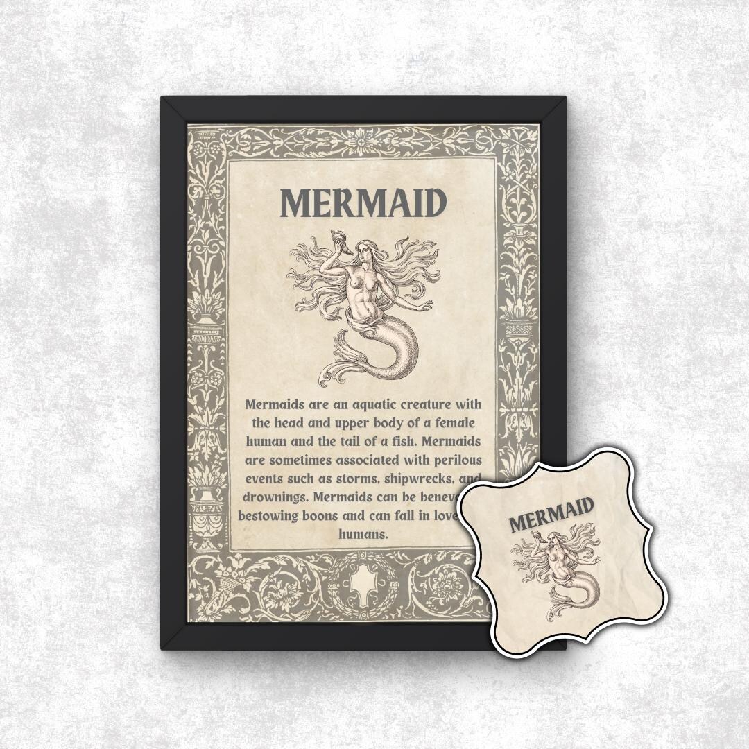 Mermaid Mythical Creature Unframed Poster Print Sticker Bundle Vintage ...