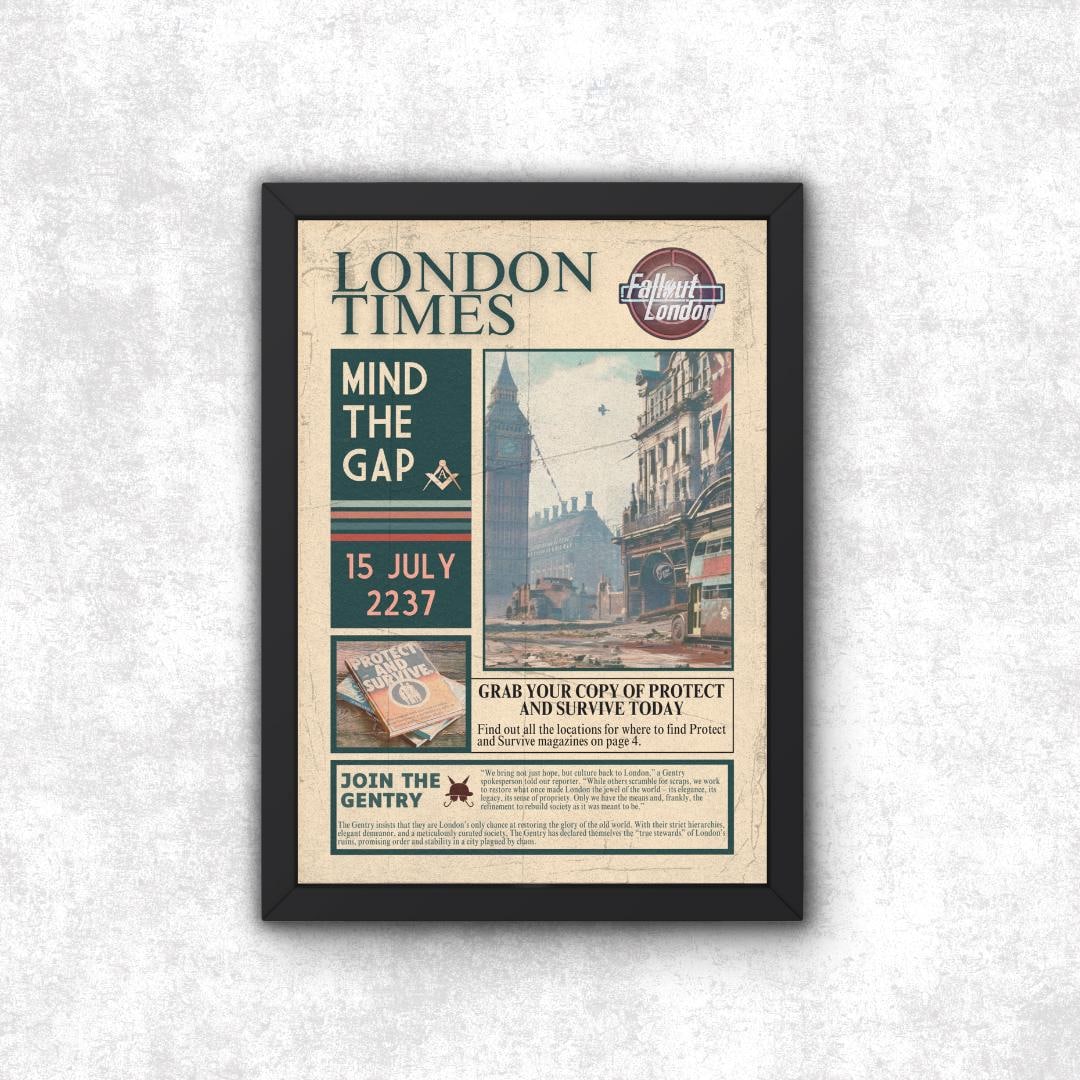 Fallout London Times Newspaper A5 A4 A3 Unframed Poster Print, Gaming ...