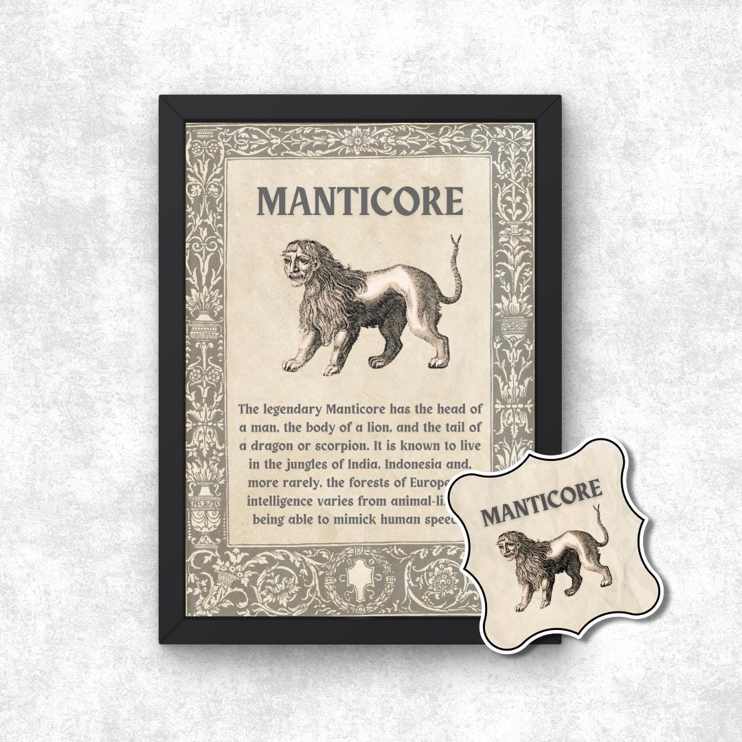 Manticore Mythical Creature Unframed Poster Print Sticker Bundle ...