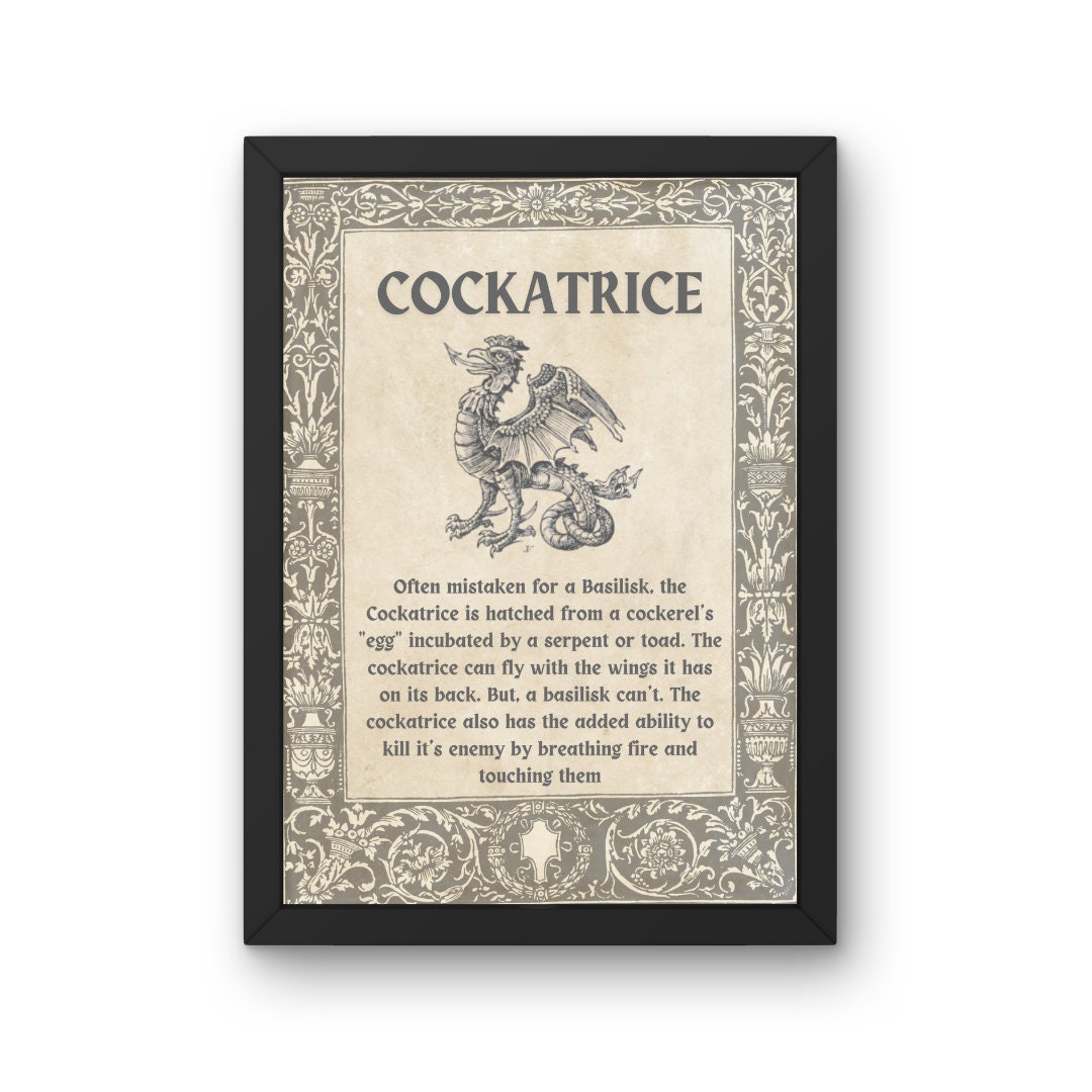 Cockatrice Mythical Creature A5,A4, A3 Unframed Poster Print, Vintage ...