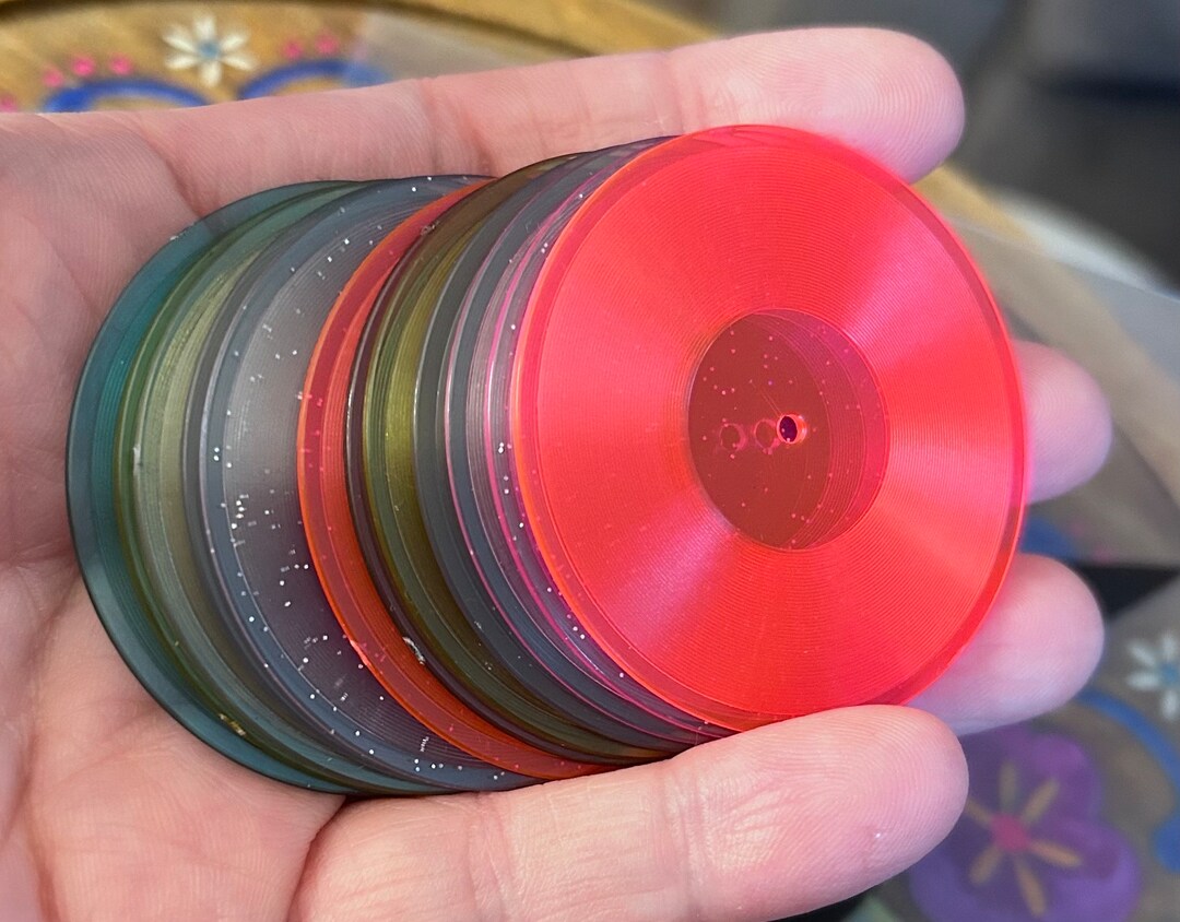 12 Colorful Sheer Miniature Plastic Records 2 Diameter NEW 2 Record ...