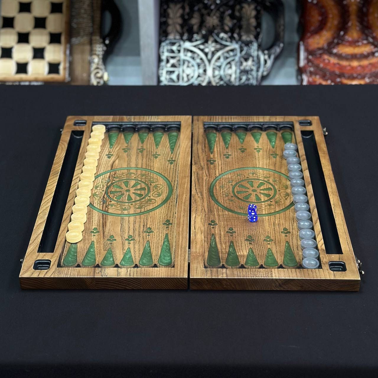Handmade Wood&epoxy Resin Backgammon Set Stylized With Green Epoxy ...