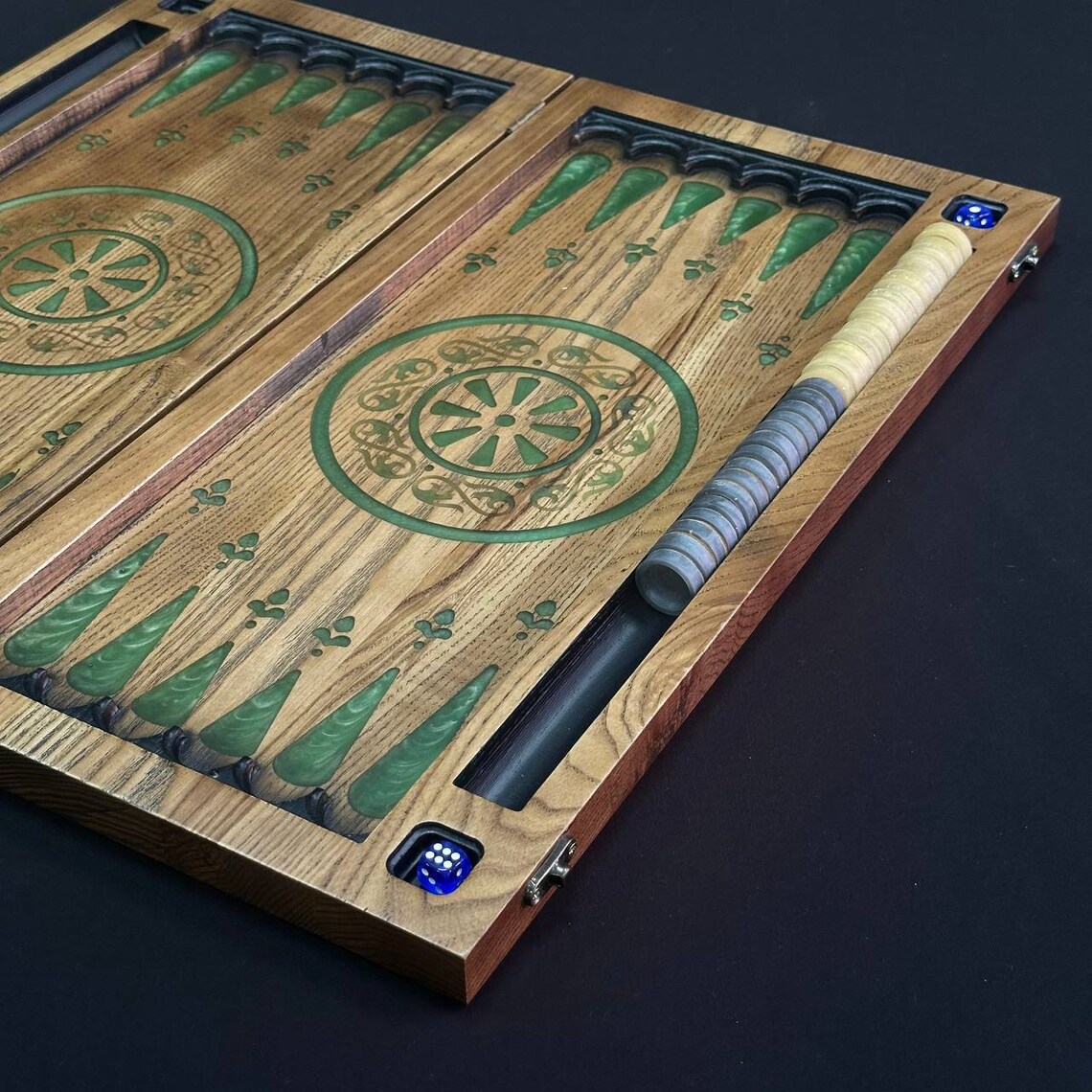 Handmade Wood&epoxy Resin Backgammon Set Stylized With Green Epoxy ...