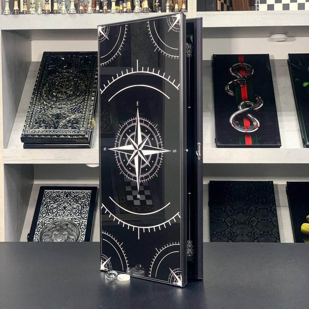 Tempered Glass Backgammon Set Wind Rose Design, Game Board, Tabletop ...