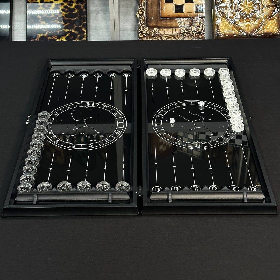 Tempered Glass Backgammon Set, Game Board Zodiac Virgo, Tabletop Game ...