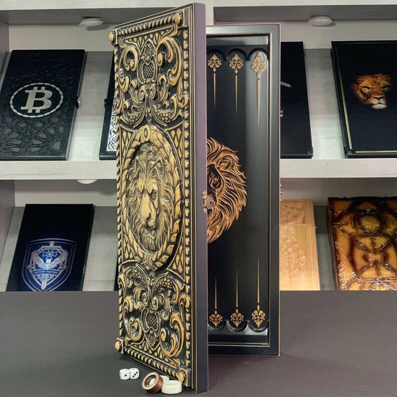 Handcrafted Wooden Backgammon Set Stylized With LION Design, Game Board, Wood Home Decor, Unique ...