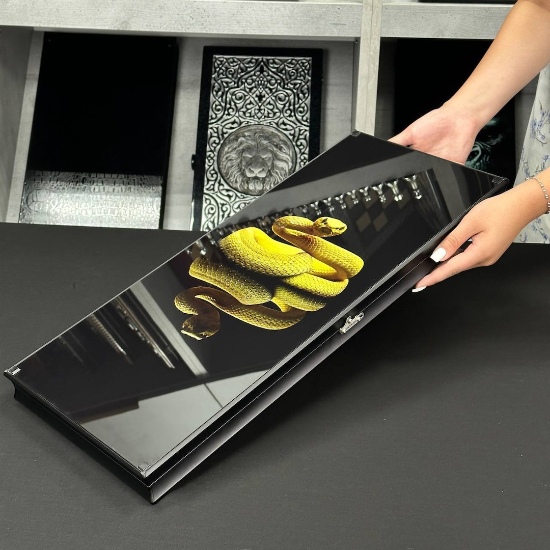 Glass Backgammon Set Stylized With Snake Design, Game Board, Exclusive ...