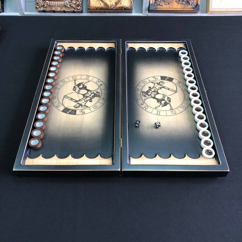 Handcrafted Wooden Backgammon Set Stylized With Sagittarius Zodiac Sign ...