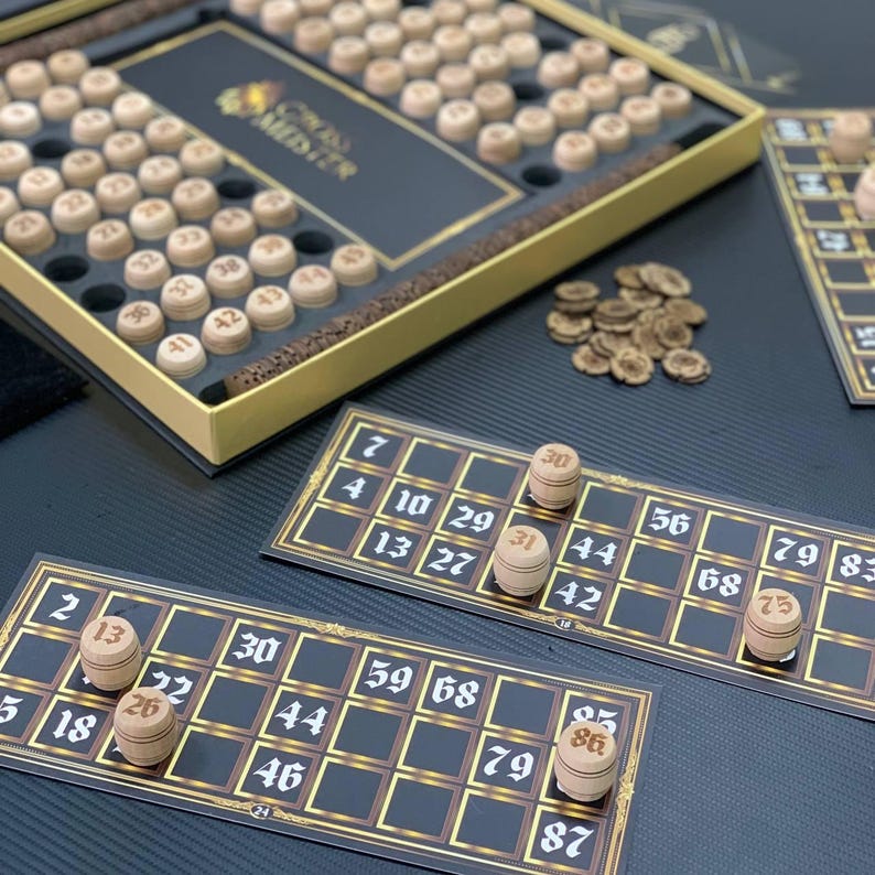 Wooden Lotto Game Full Set | Classic Bingo With Wooden Barrels | Family ...