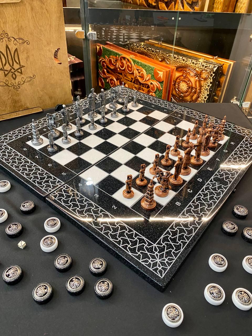 Stonechess Set With Metal Pieces, Acrylic Stone Chess and Backgammon ...