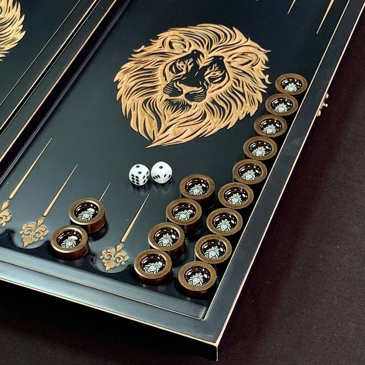 Handcrafted Wooden Backgammon Set Stylized With LION Design, Game Board ...