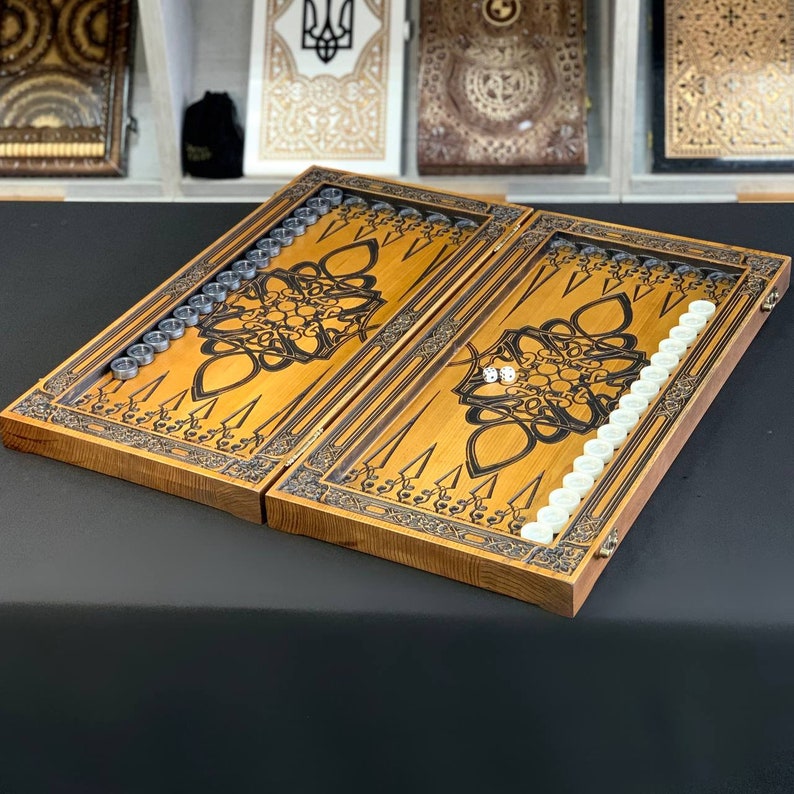 Wooden Backgammon Set Stylized With Dragon Pic, Exclusive Game Board ...