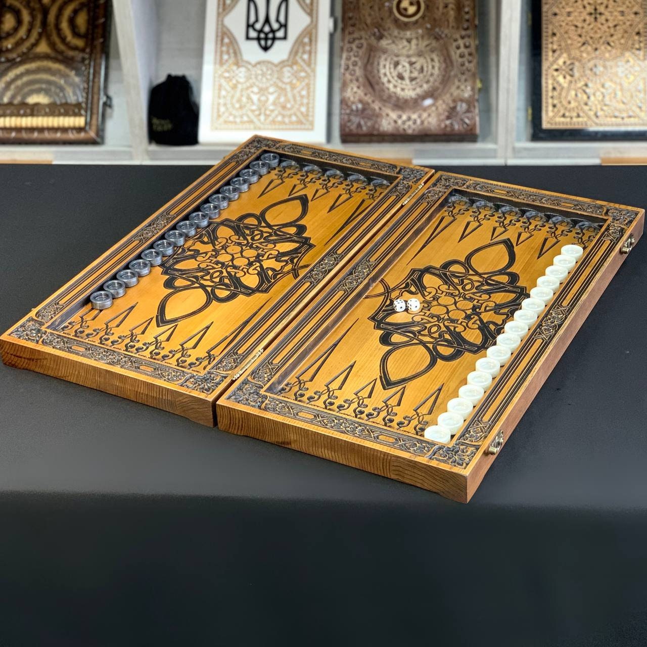 Wooden Backgammon Set Stylized With Dragon Pic, Exclusive Game Board ...
