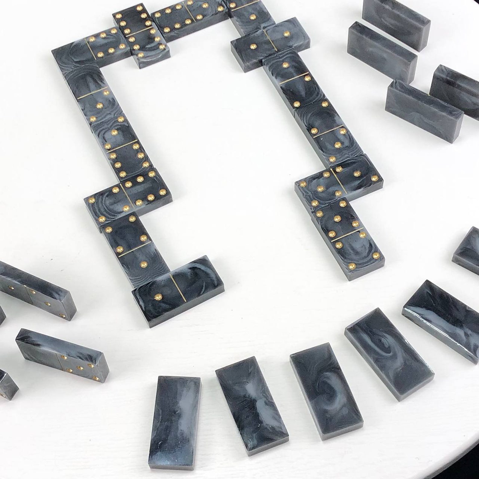Gray&gold Epoxy Resin Dominoes With Wooden Box for Storage, Tabletop ...