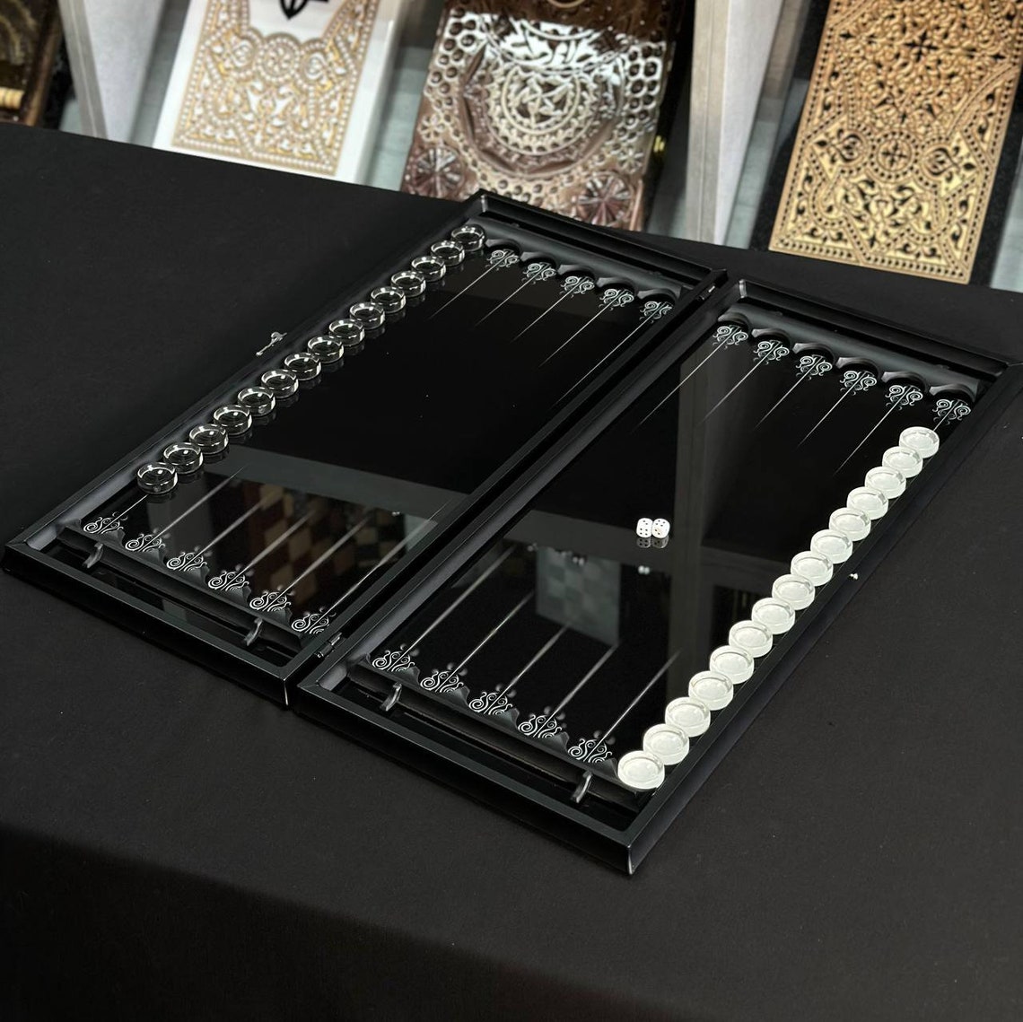 Classic Tempered Glass Backgammon Set, Game Board, Black Backgammon ...