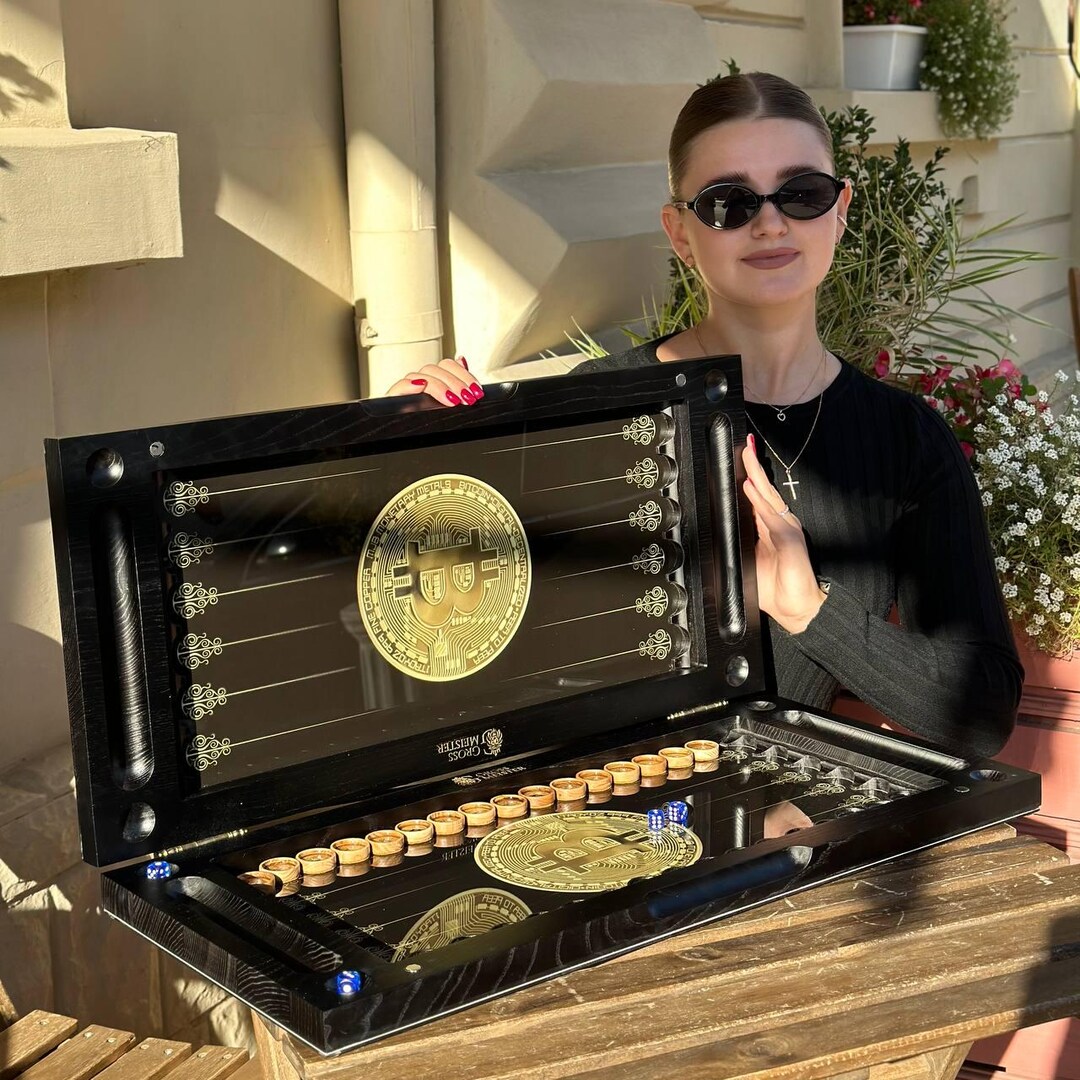 Large Glass&wood Backgammon Set With Case, Game Board Financial Theme ...