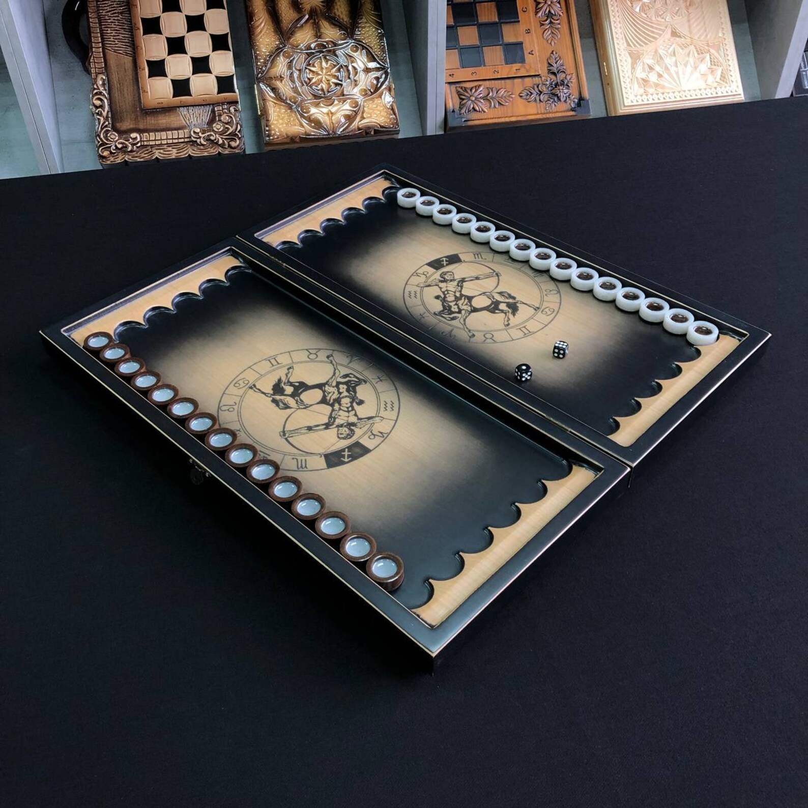 Handcrafted Wooden Backgammon Set Stylized With Sagittarius Zodiac Sign ...
